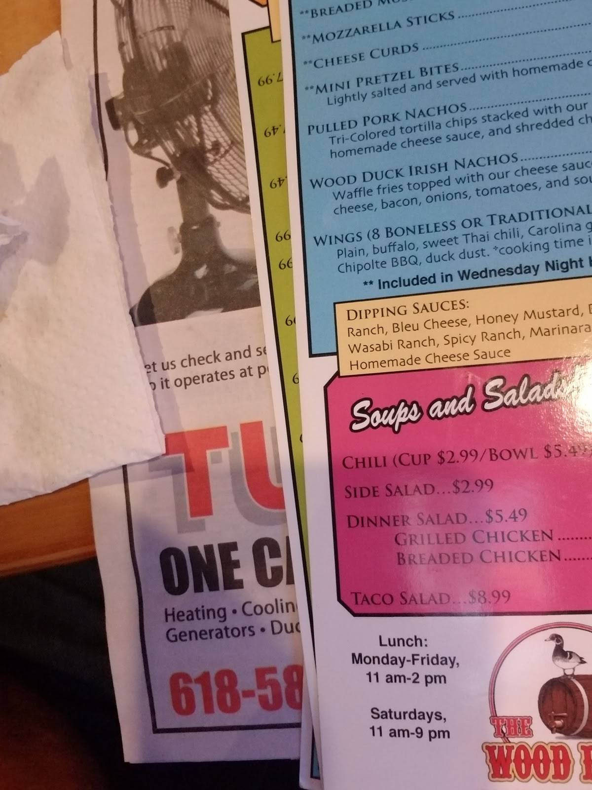 Menu at The Wood Duck Bar and Grill, Carlinville