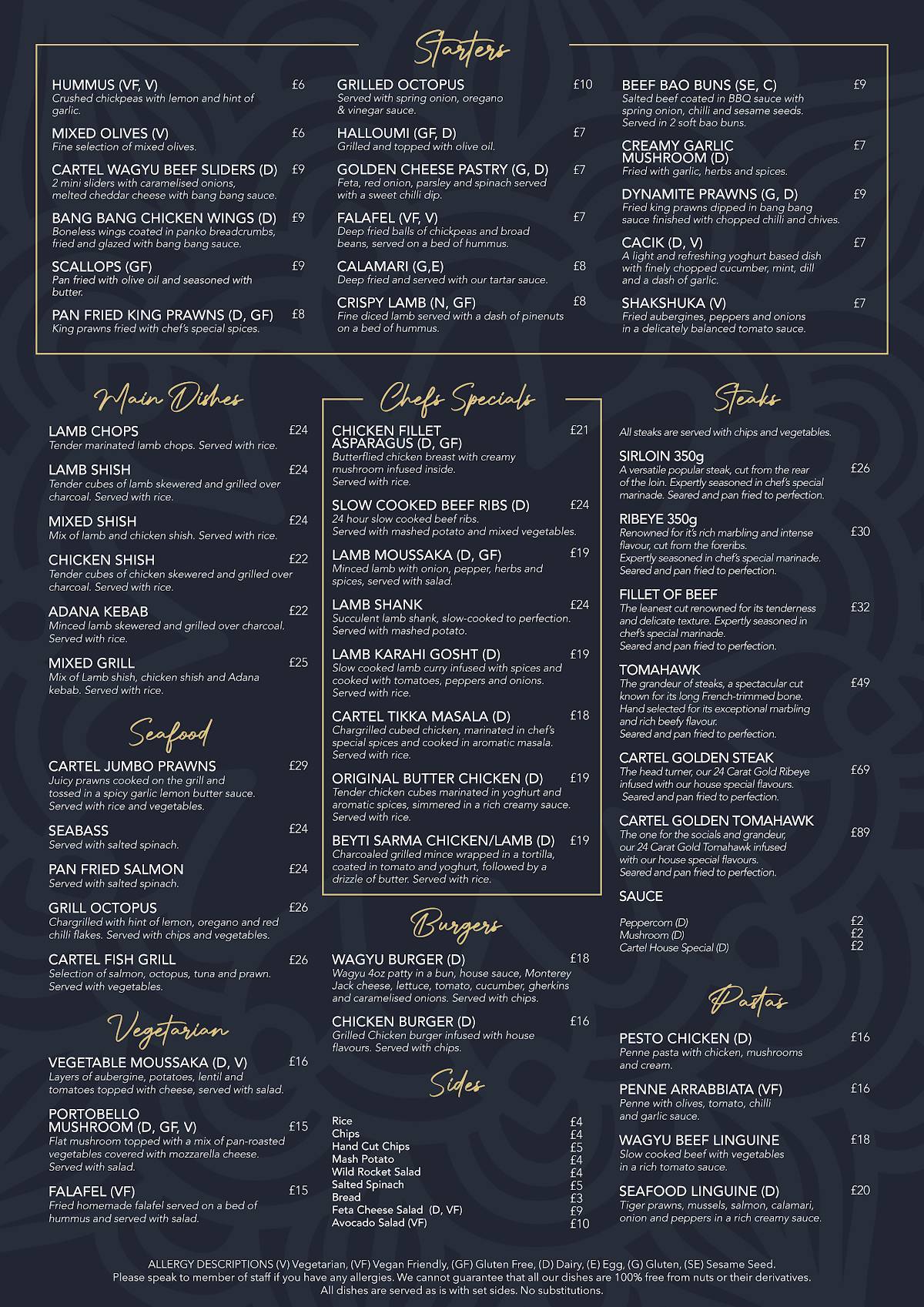 Menu at Cartel Brasserie & Grill restaurant, Northampton