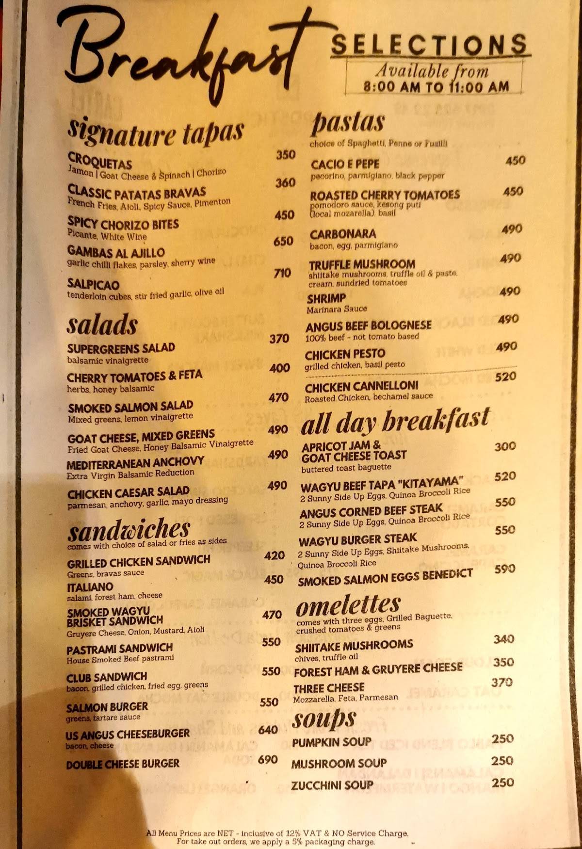Menu at Cartel Coffee Deli pub & bar, Makati, 119 L.P. Leviste Street