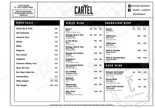 Menu at Cartel Coffee Deli pub & bar, Makati, 119 L.P. Leviste Street
