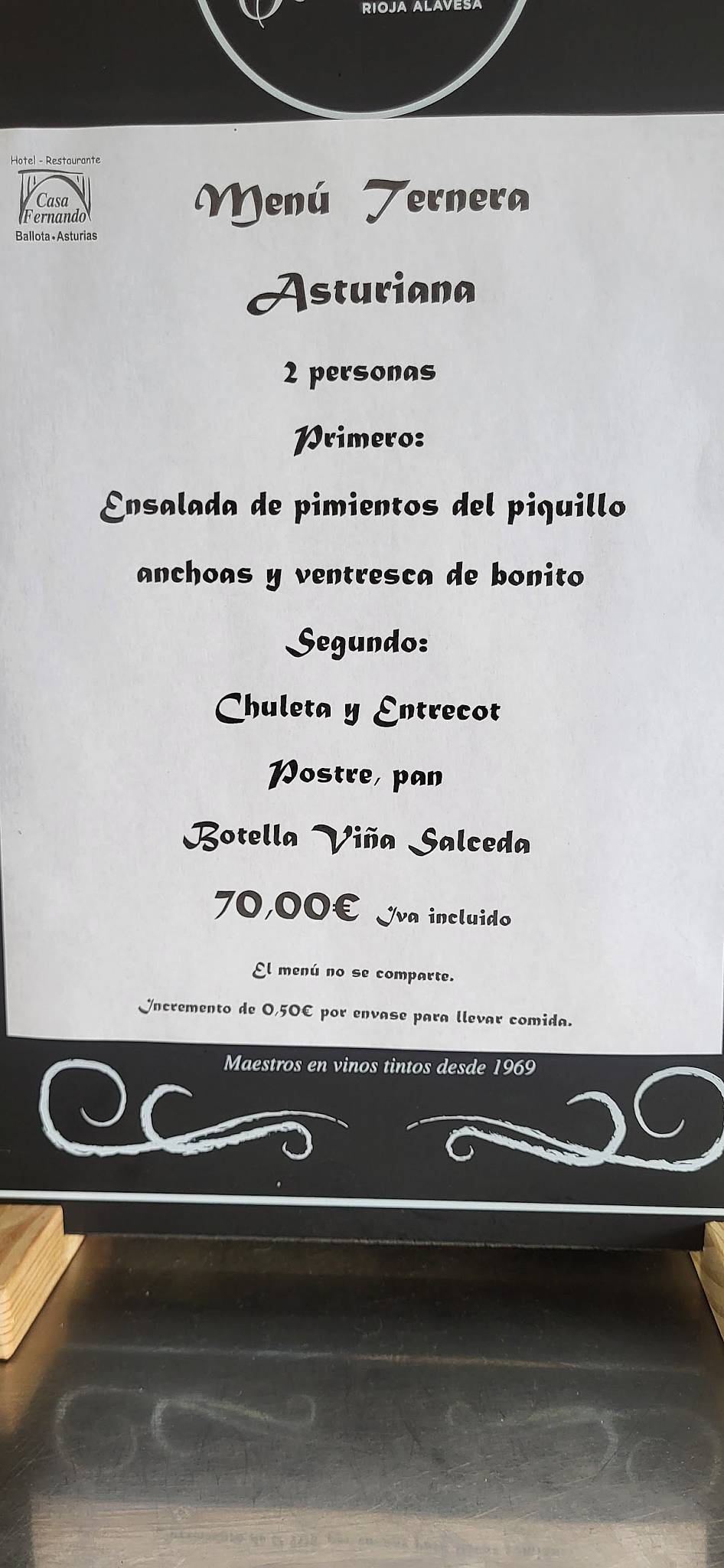 Carta del pub y bar Casa Fernando, Ballota