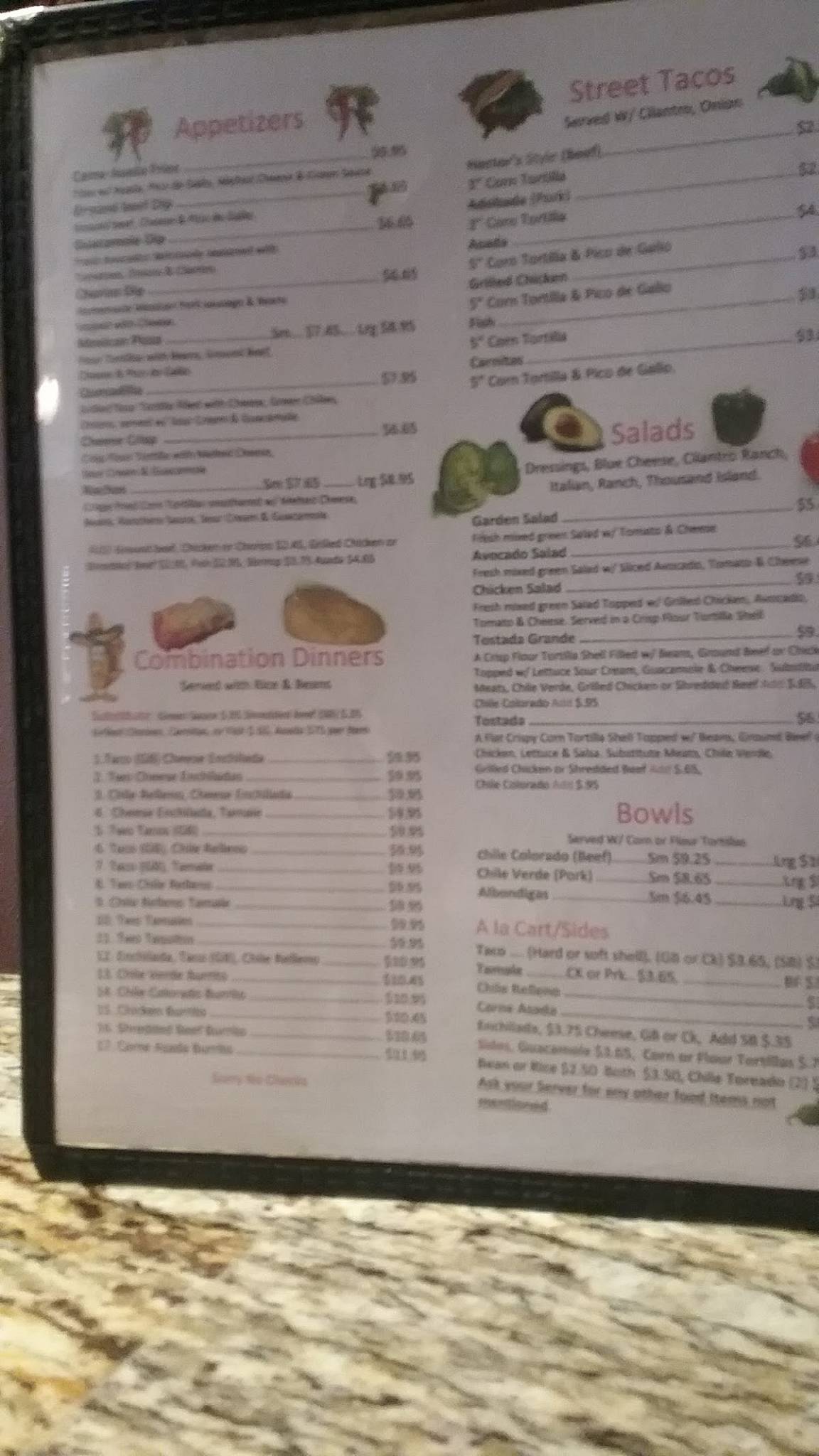 Menu at Casa Grande Mexican Restaurant, Chino Valley