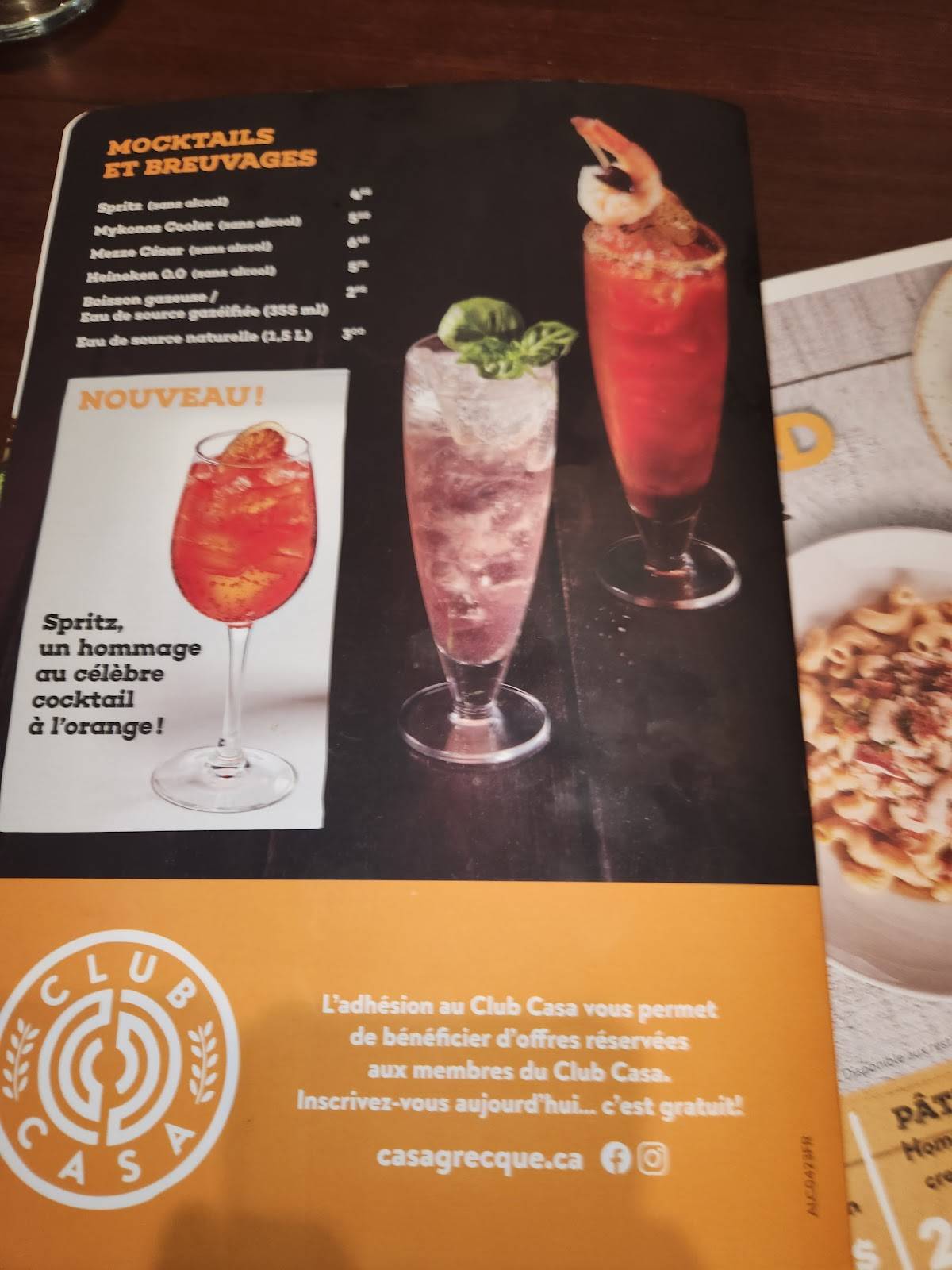 Menu au Casa Grecque restaurant, Boucherville