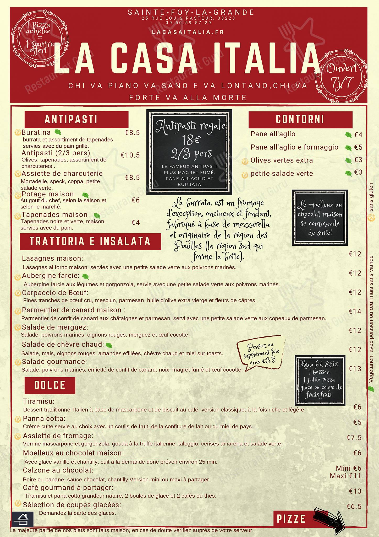 Menu au Casa Italia Sainte Foy la Grande pizzeria, Sainte-Foy-la-Grande ...