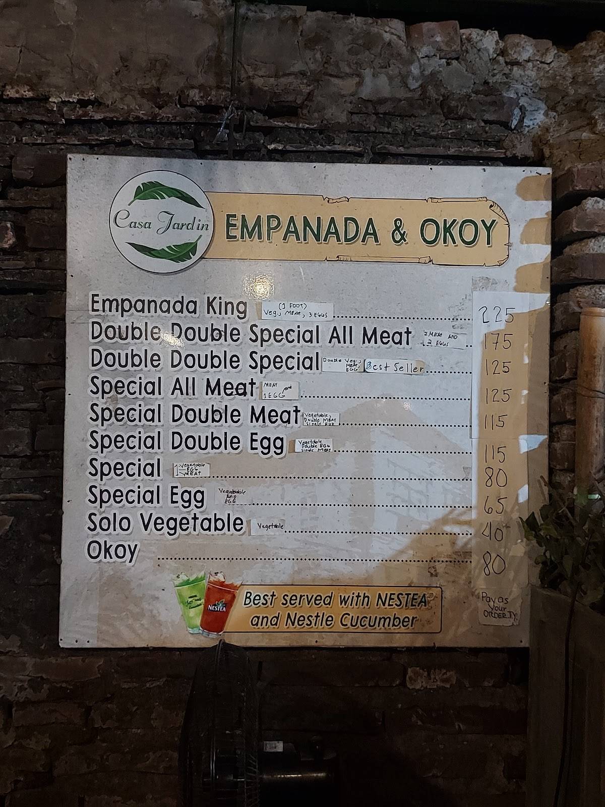 Menu at Casa Jardin Empanada & Okoy restaurant, Vigan City