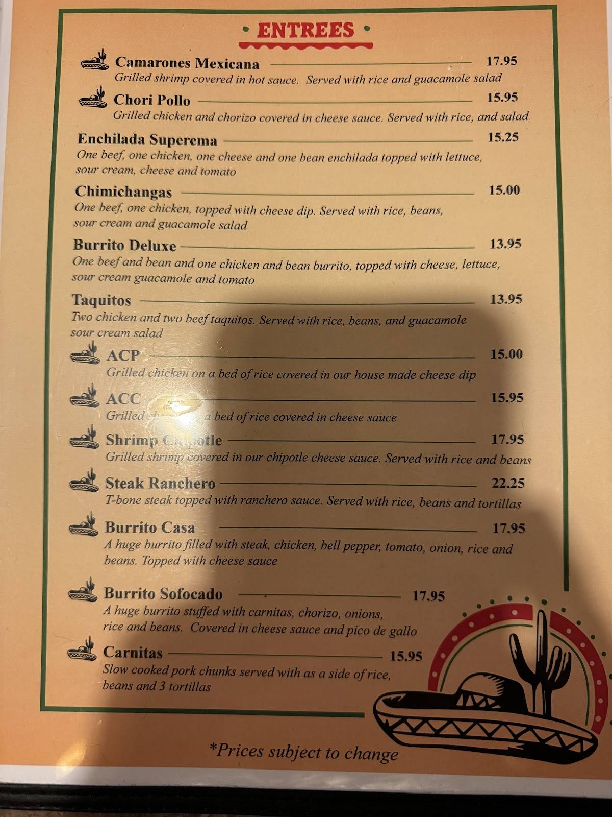 Menu at Casa Mexicana Bar & Grill, Marion