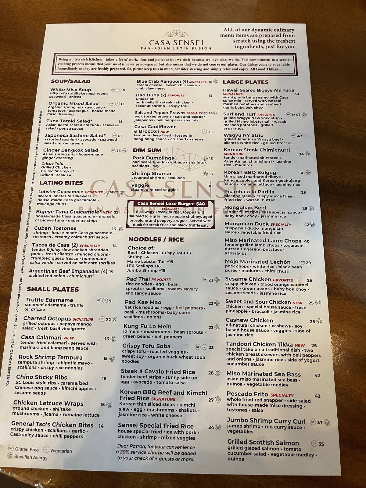 Menu at Casa Sensei restaurant, Fort Lauderdale, E Las Olas Blvd STE 101