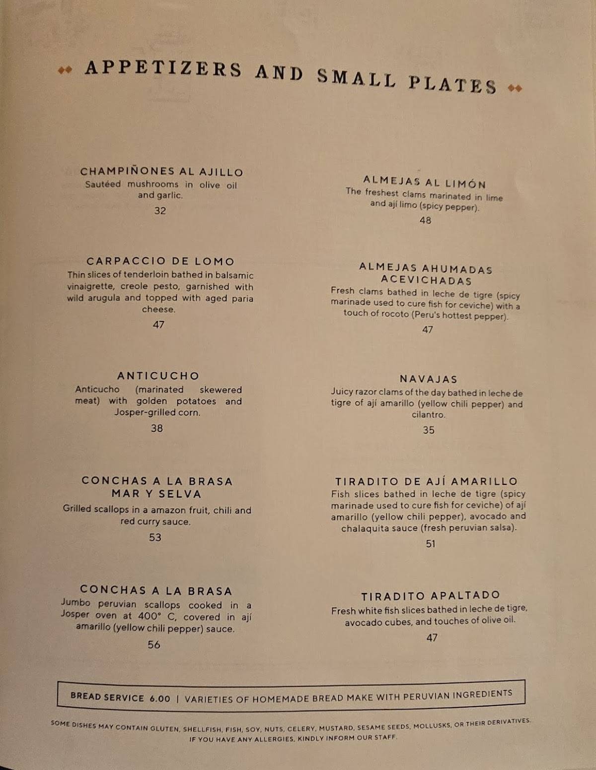 Carta de Casa Tambo Restaurant, Lima