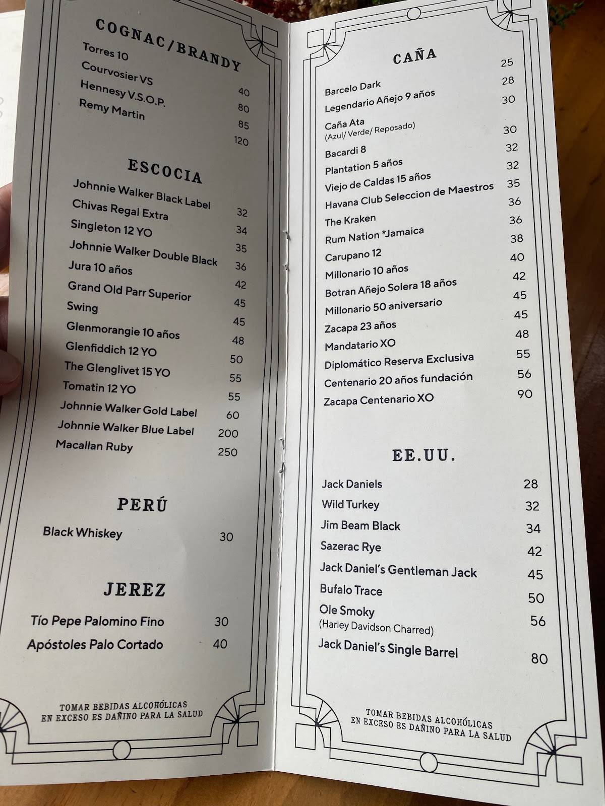 Carta de Casa Tambo Restaurant, Lima
