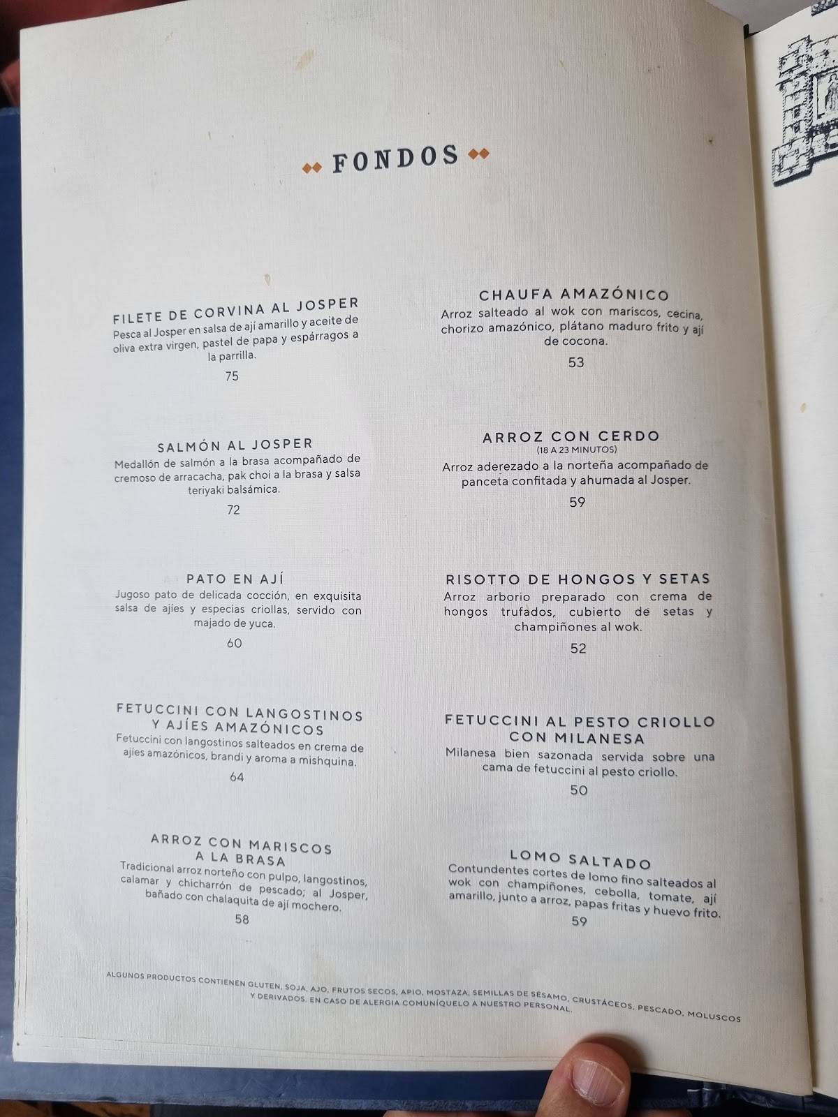Menu at Casa Tambo Restaurant, Lima