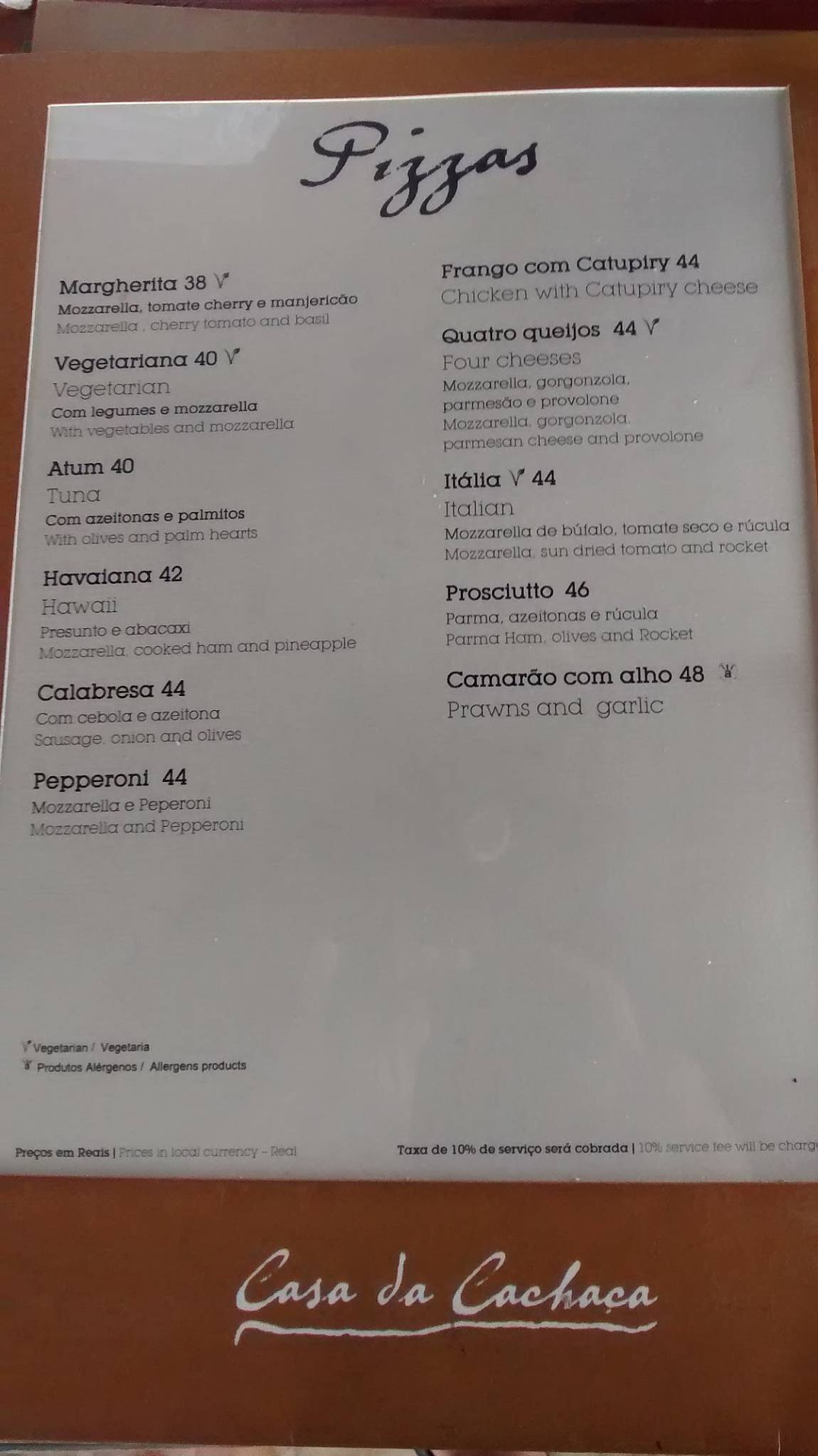 Menu at Casa da Cachaça restaurant, Rio de Janeiro, Sheraton Grand Rio ...