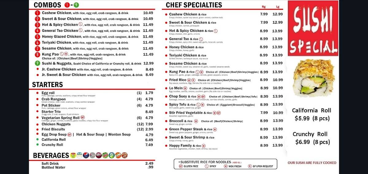 Menu at Cashew Chef restaurant, Springfield, S Enterprise Ave