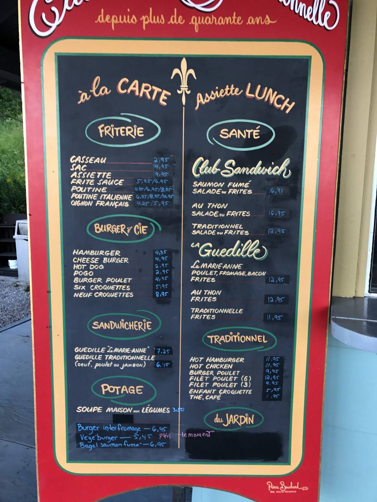 Menu au Casse-croute chez Ginette restaurant, La Malbaie