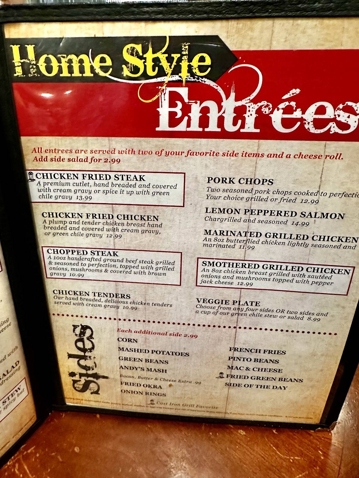 Menu at Cast Iron Grill restaurant, Lubbock, 620 19th St