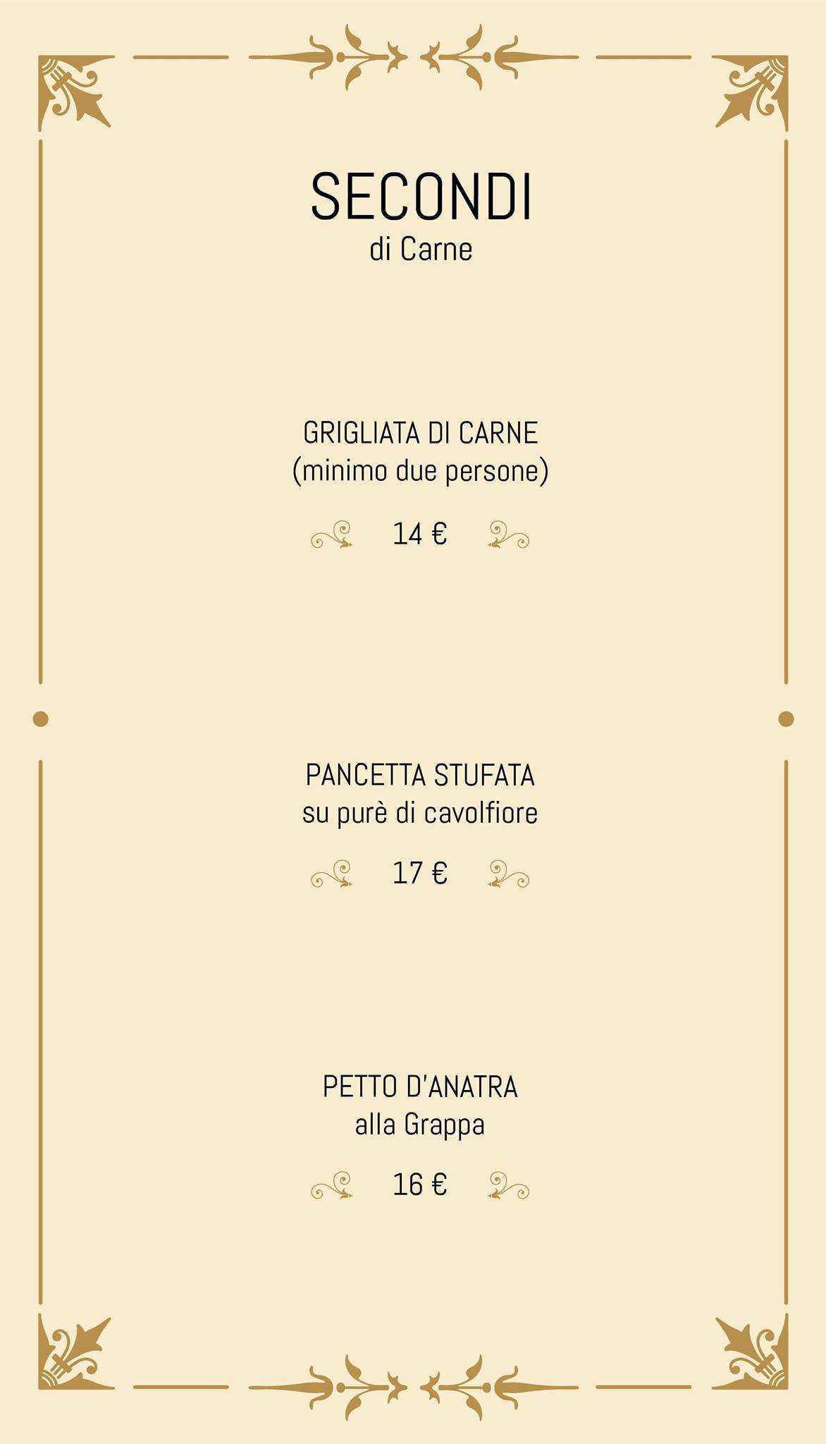 Menu da Ristorante le tre casette, Castel Trivellino