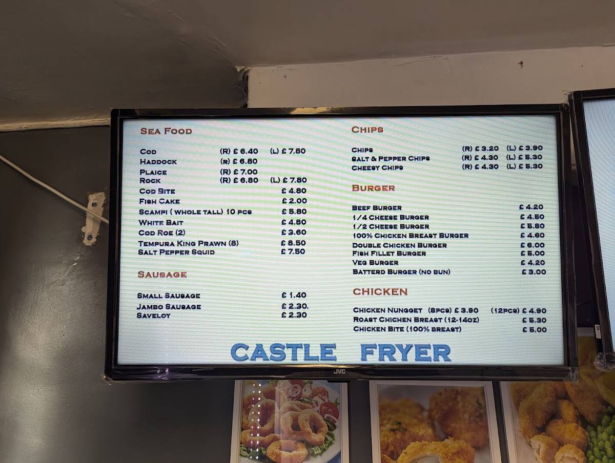Menu at Castle Fryer Fish & Chips restaurant, Castle Cary