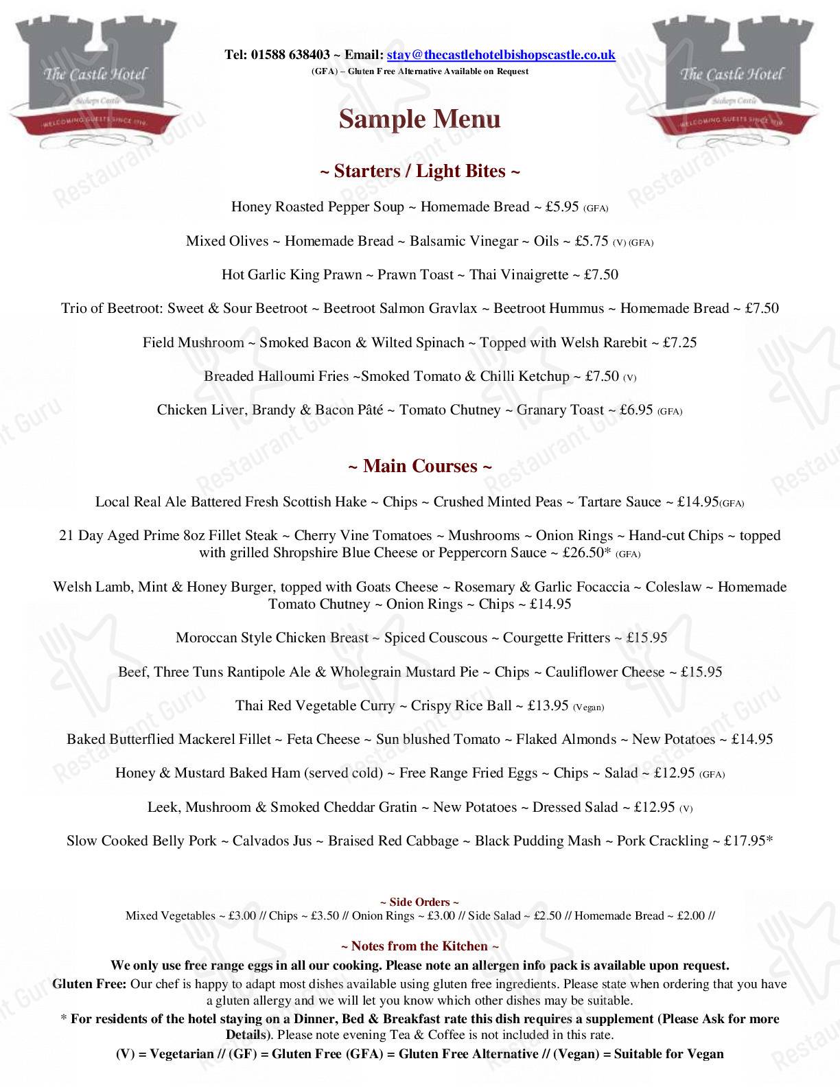 Menu at Castle Hotel pub & bar, Bishop's Castle
