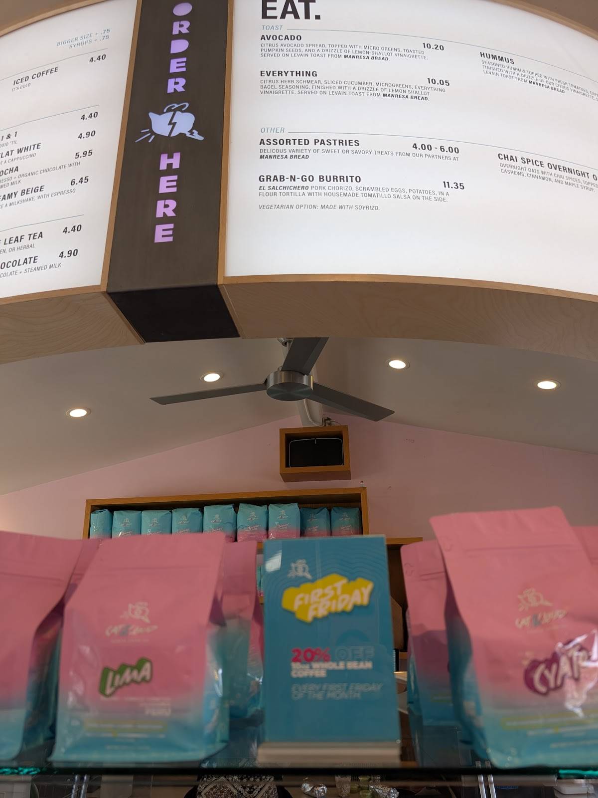 Menu at Cat & Cloud Coffee cafe, Santa Cruz, Portola Dr