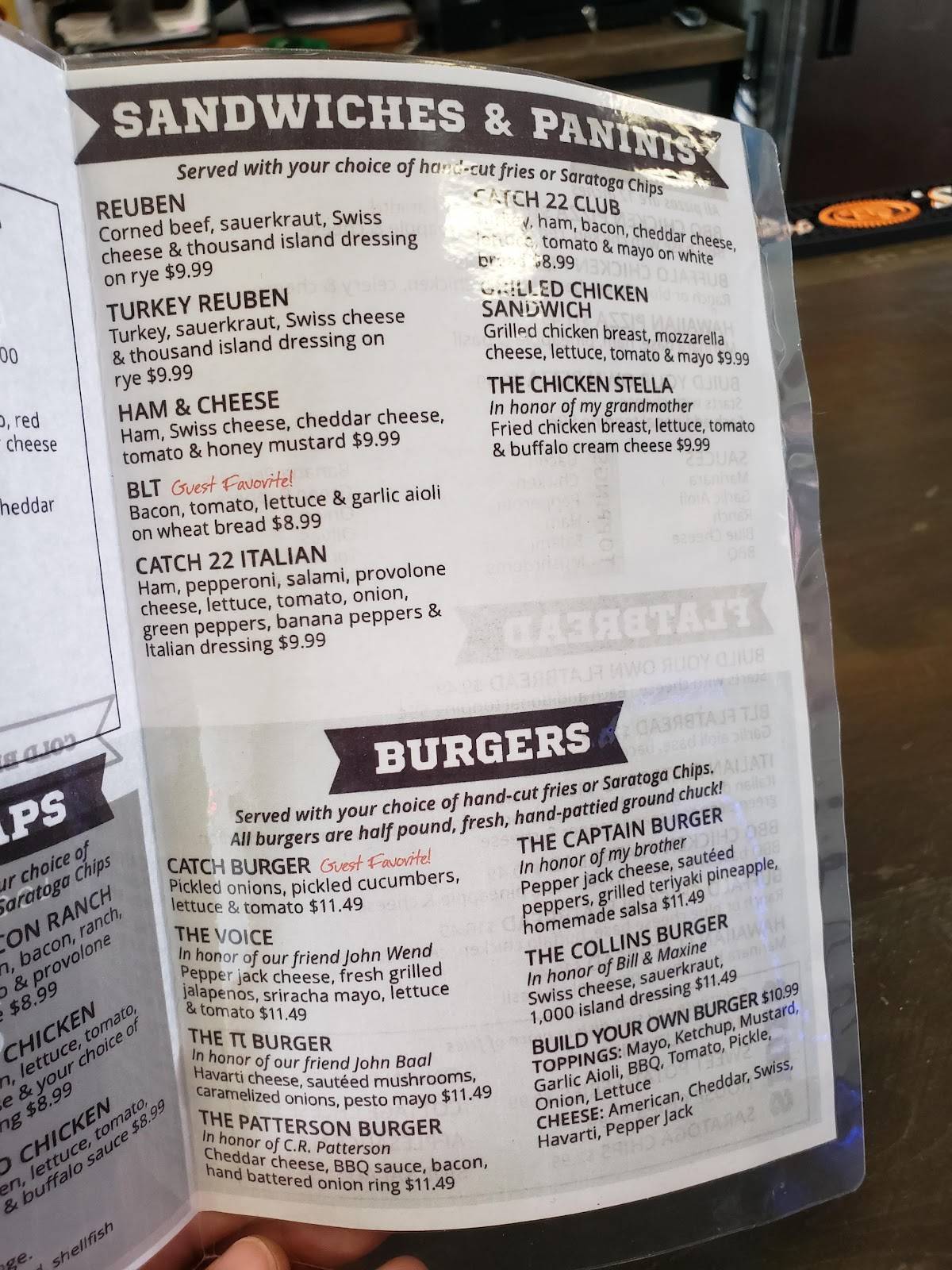 Menu at Catch 22 Sports Pub, Greenfield