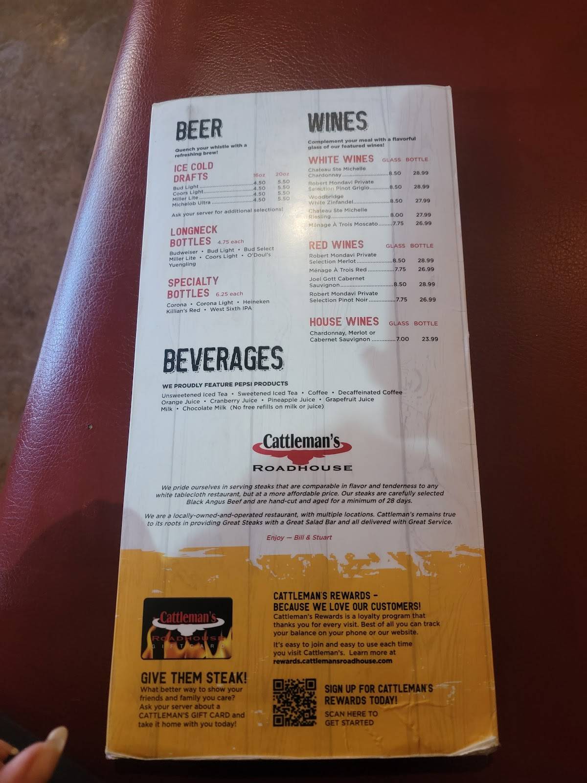 Menu at Cattleman's Roadhouse steakhouse, Louisville, S Hurstbourne Pkwy