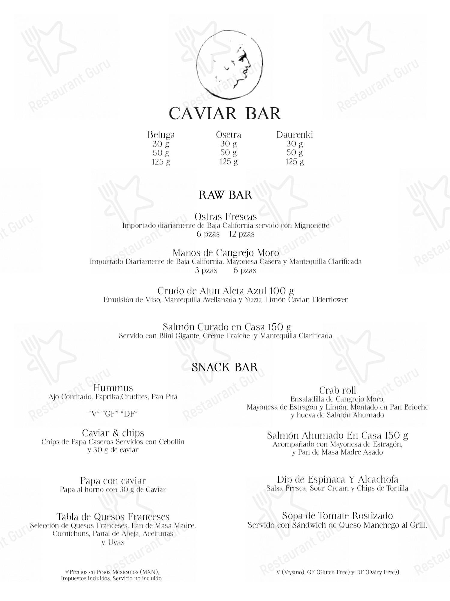 Menu at Caviar Bar, Mexico City, Lomas De Chapultepec