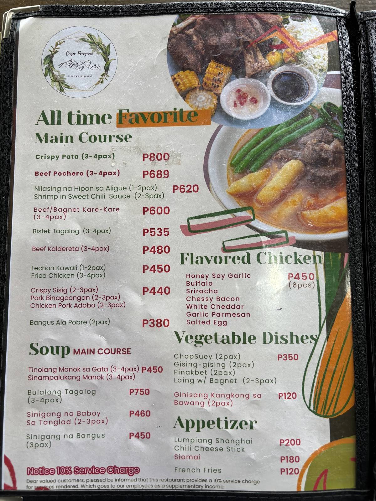 Menu at Caza Peregrine Resort & Restaurant, San Mateo