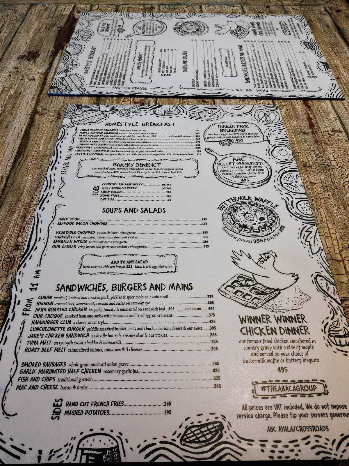 Menu at Abaca Baking Company restaurant, Cebu City, Crossroads