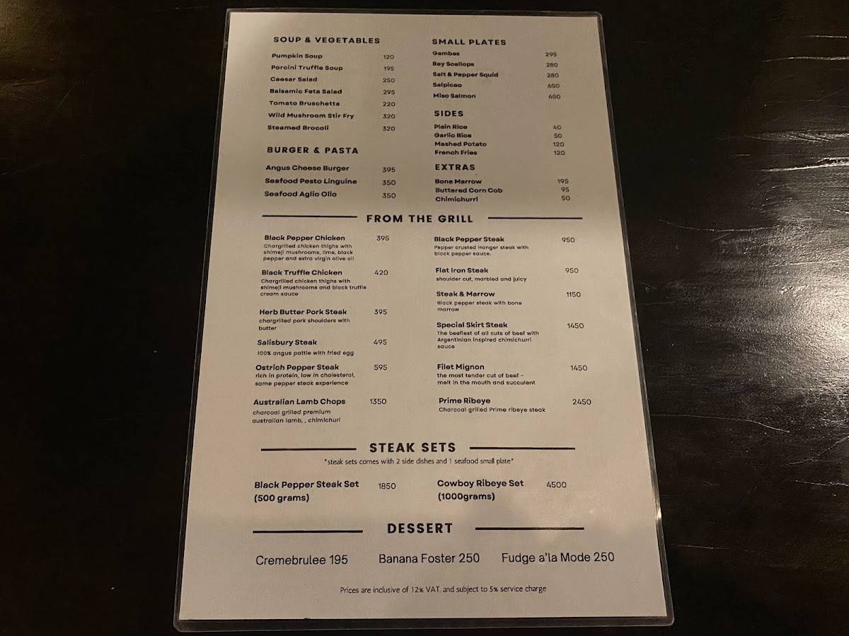 Menu at Acacia Steakhouse, Cebu City