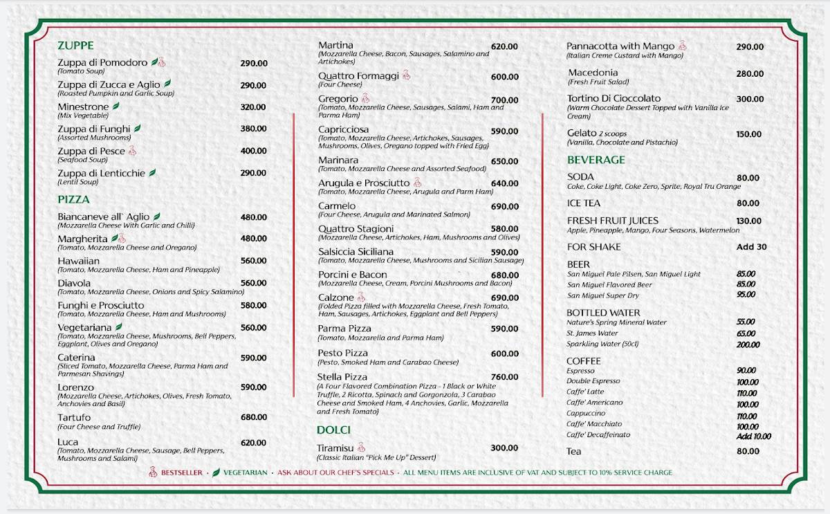 Menu at Giuseppe Pizzeria & Sicilian Roast, Cebu City, Paseo Saturnino