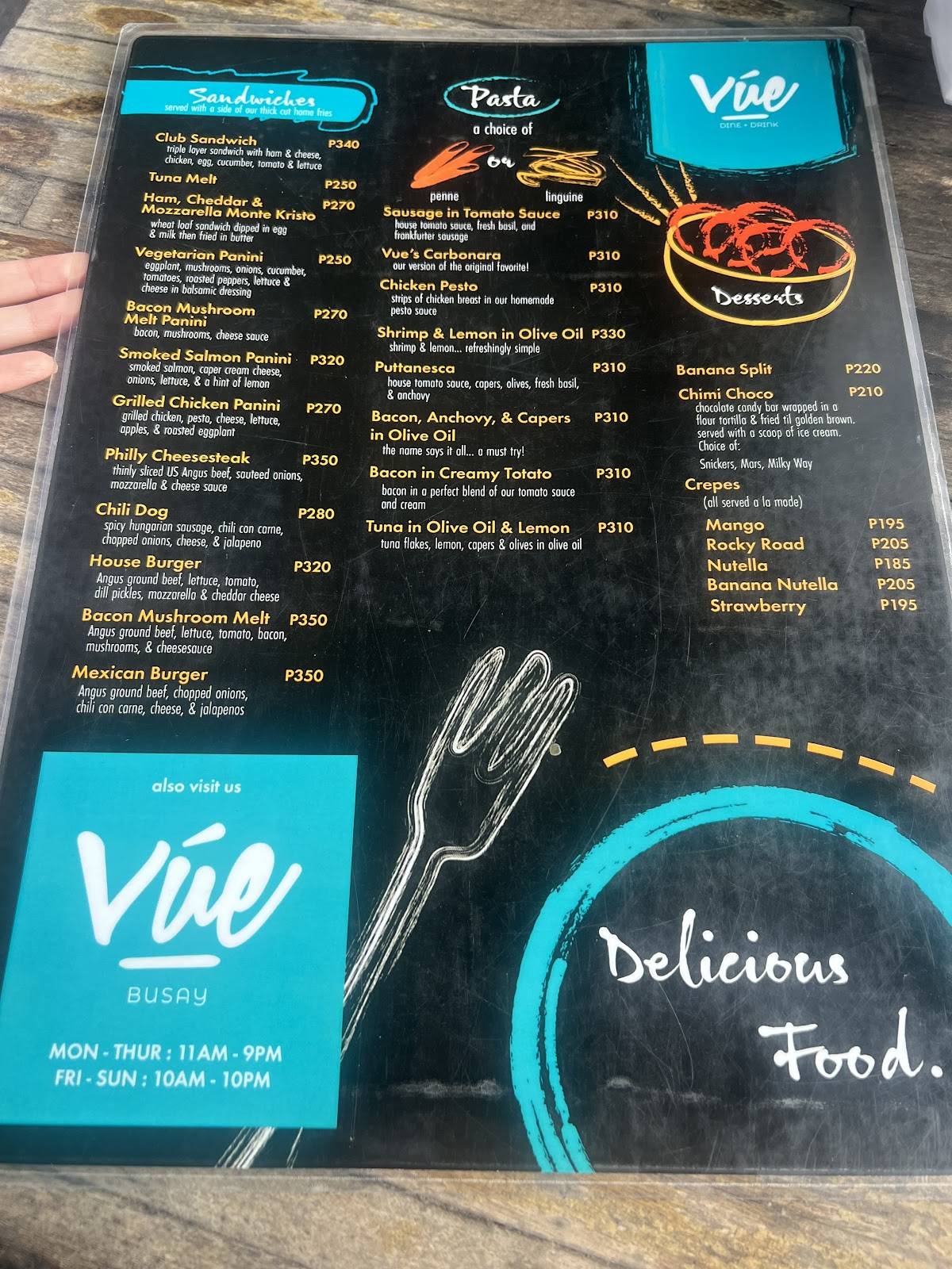 Menu at Vúe restaurant, Cebu City, 9VHF+35X