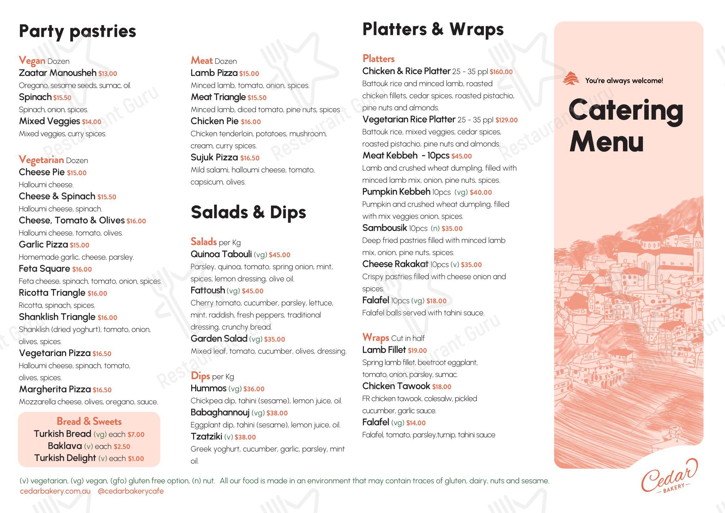 Menu at Cedar Bakery Preston, Preston
