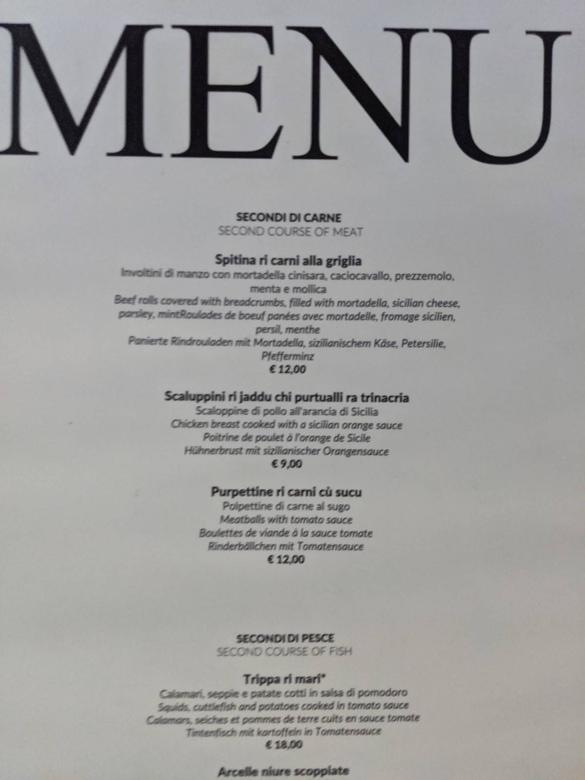 Menu da Le Chat Noir ristorante, Cefalù