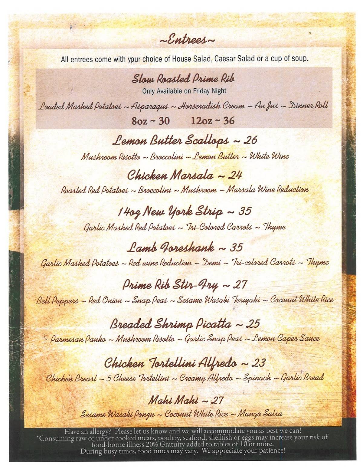 Menu at Centennial Grille restaurant, Medford
