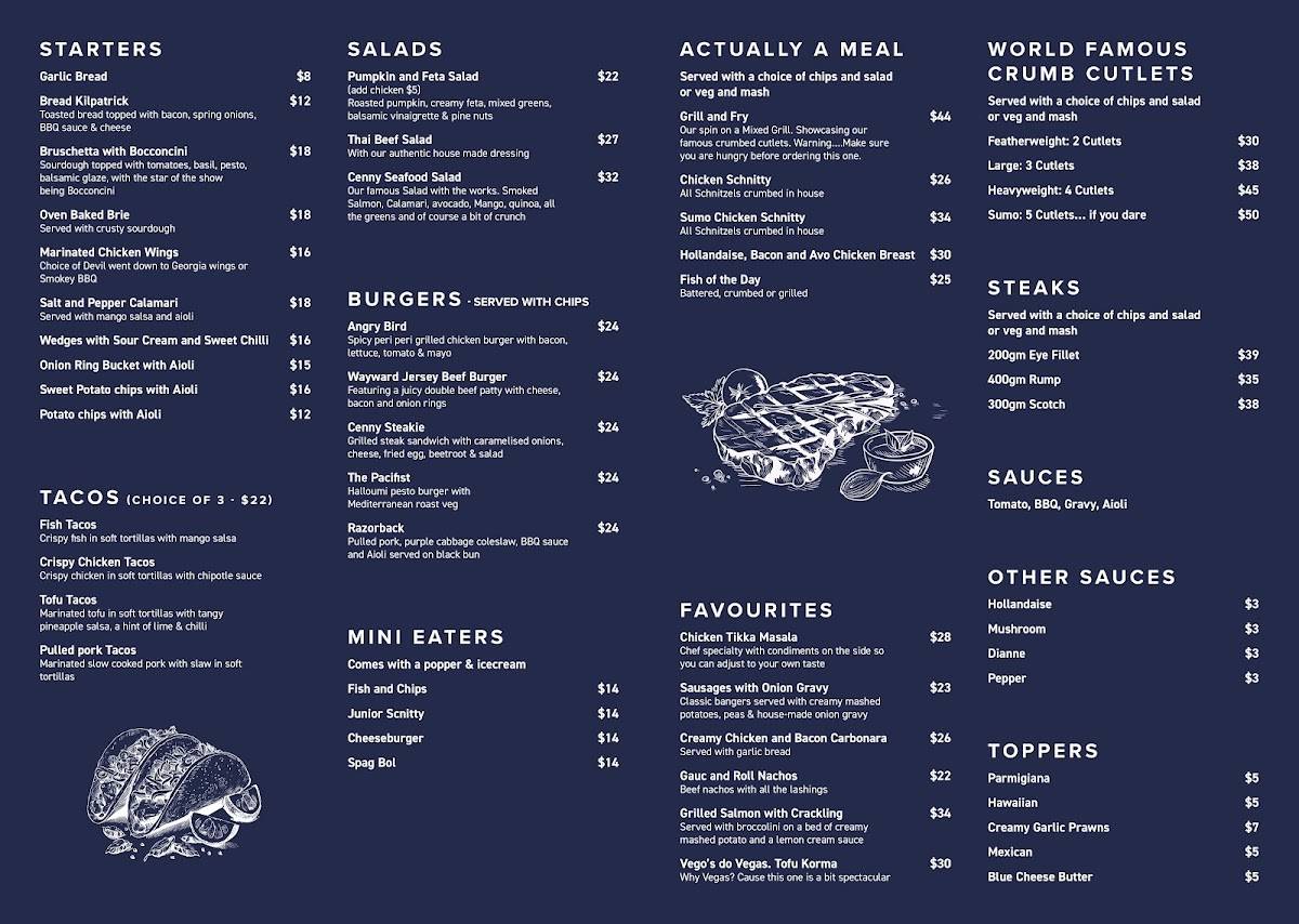 Menu at Centennial Hotel restaurant, Gulgong