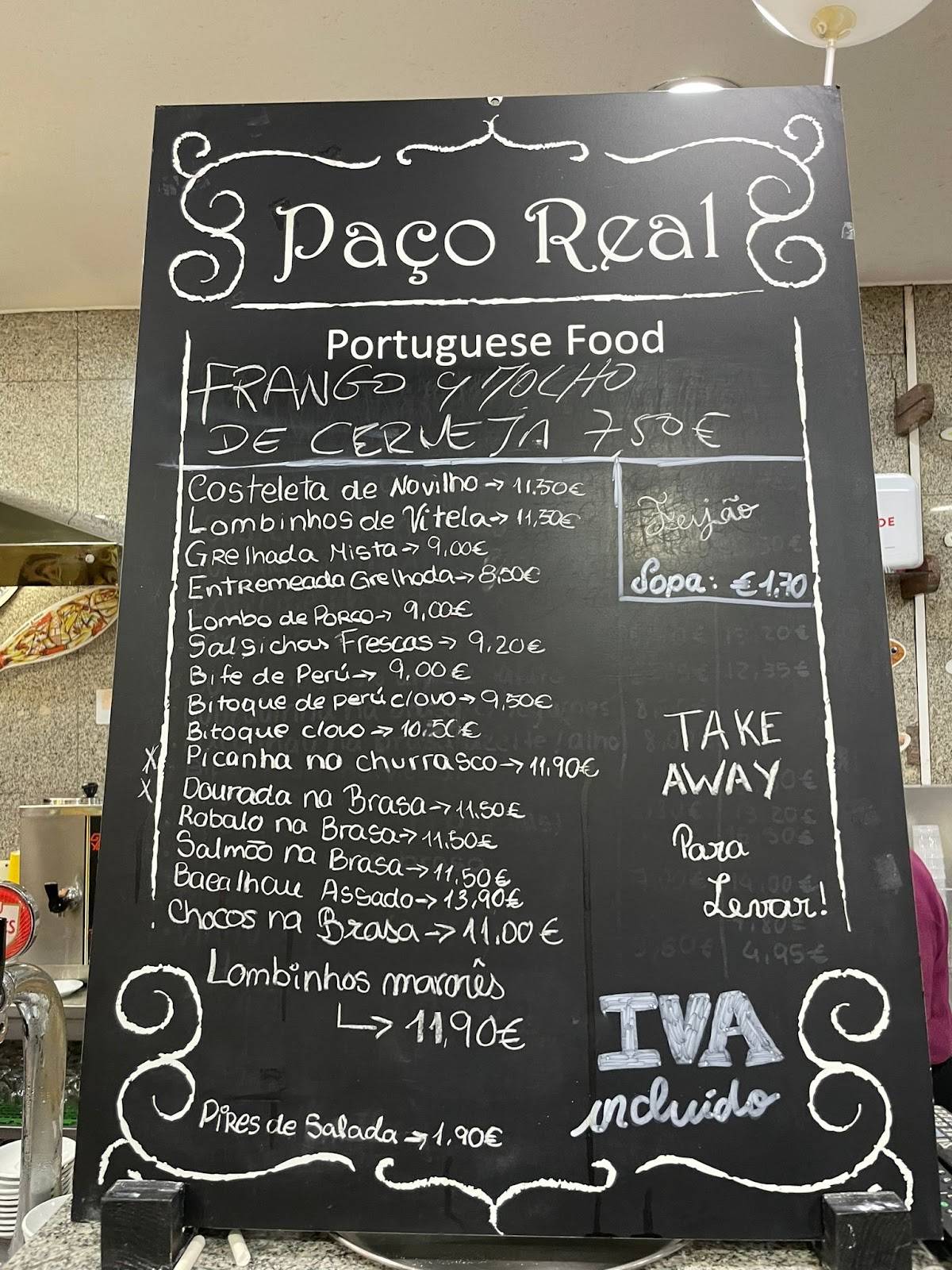 Menu em Paço Real café, Lisboa