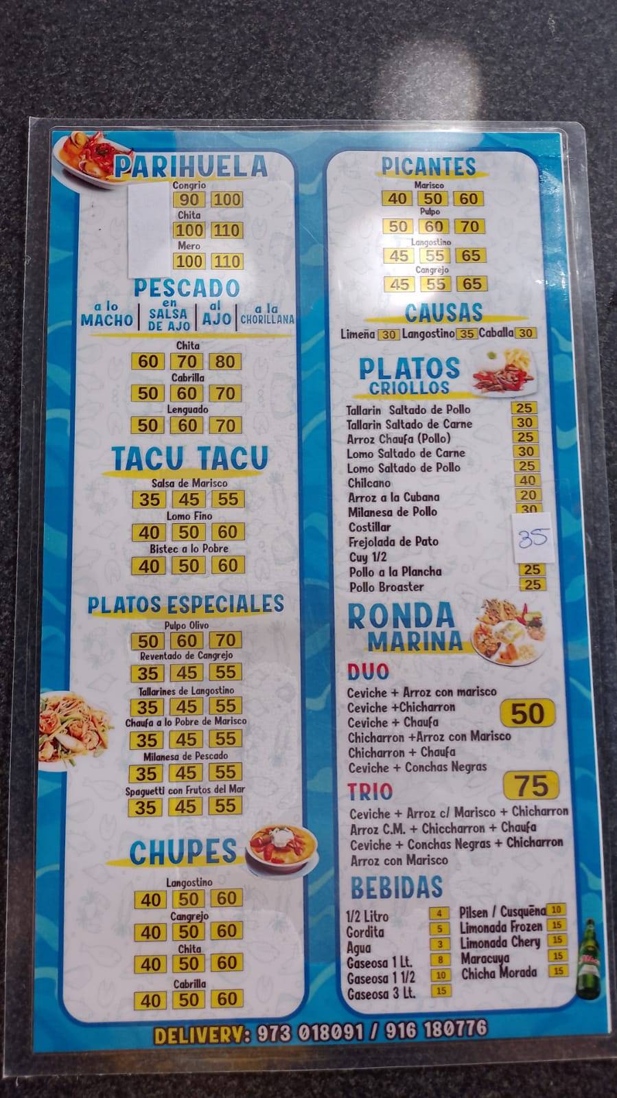 Carta del restaurante Cevichería Mil Sabores 2, Chimbote