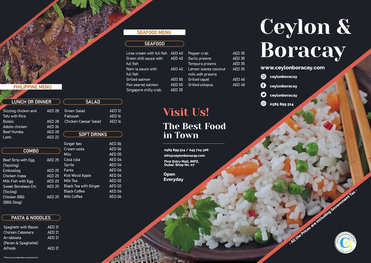 Menu at Ceylon Boracay Restaurant FZ-LLC, Dubai