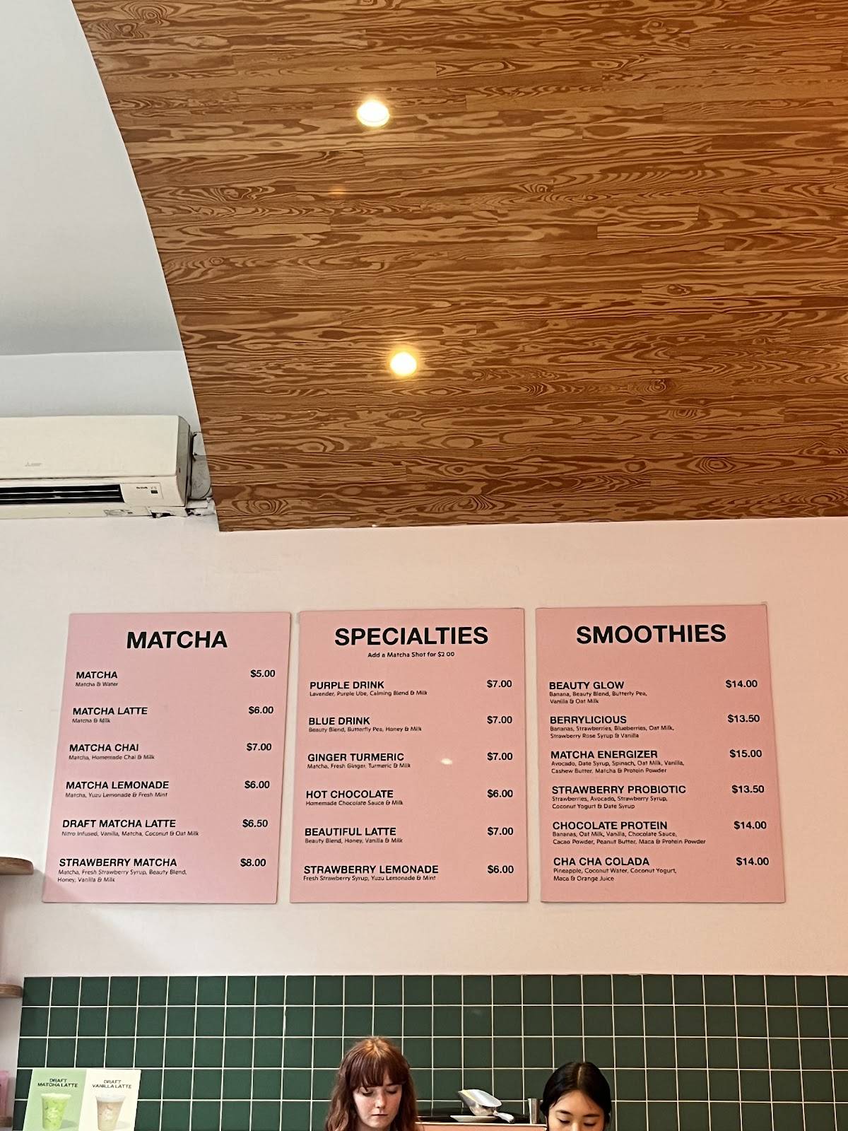 Menu at Cha Cha Matcha (NoMad) cafe, New York City, Broadway