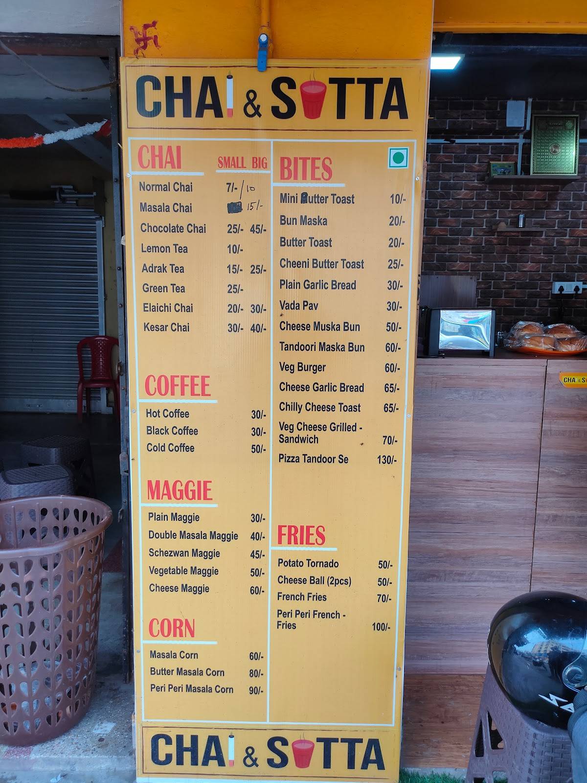 Menu at Chai & Sutta, Kolkata