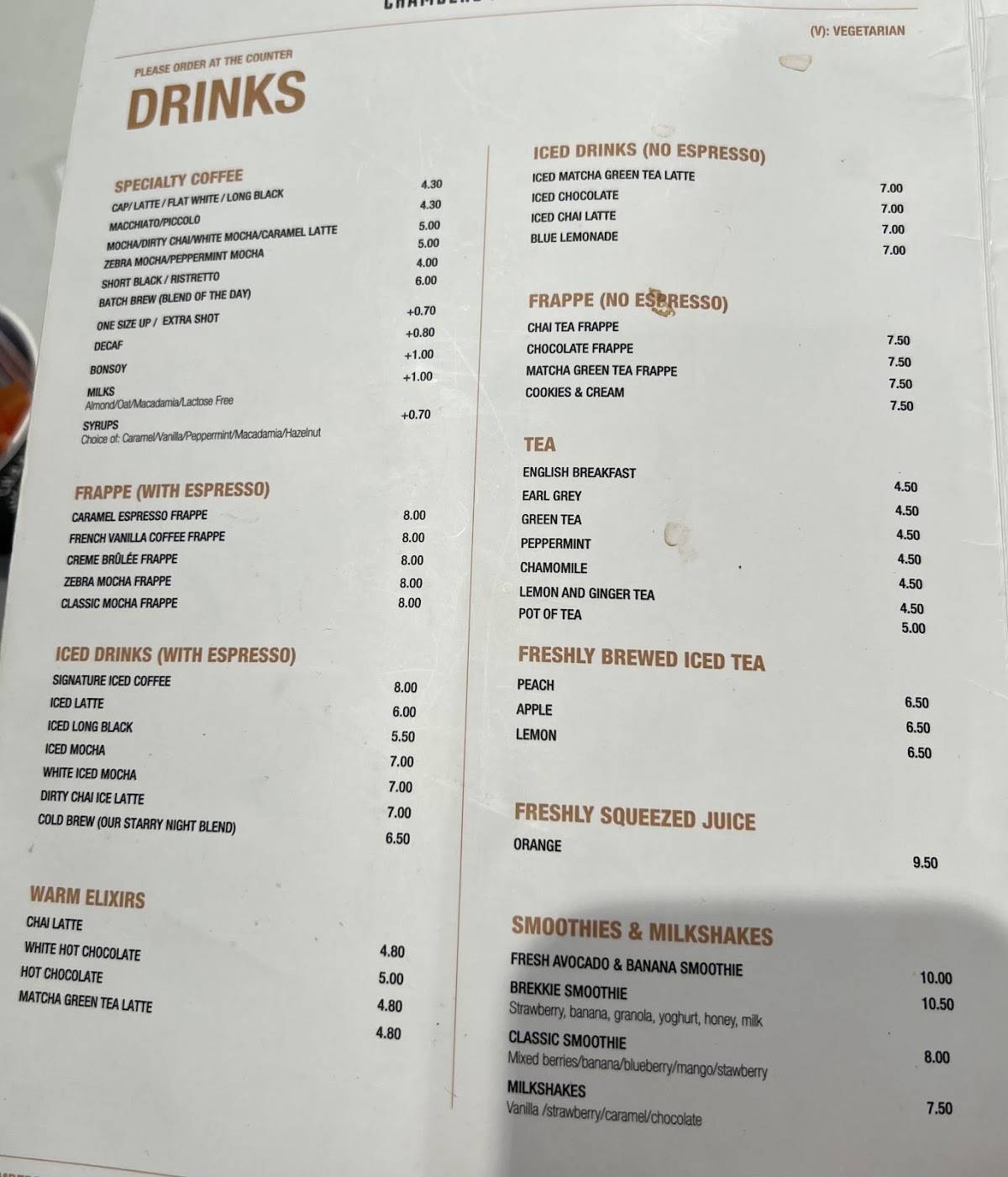 Menu at Chambers Coffee @ Level 3 Westpoint Blacktown cafe, Blacktown
