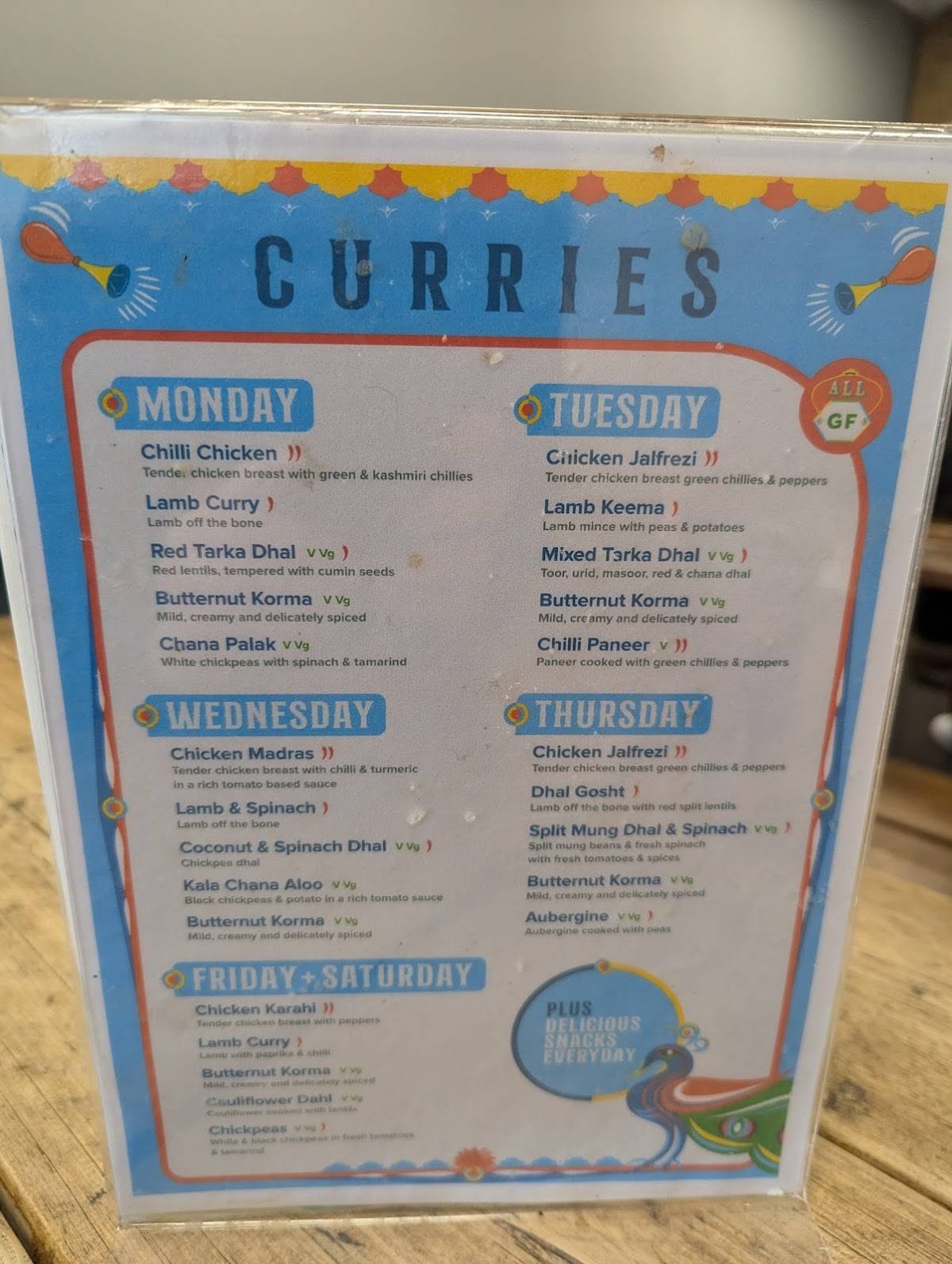 Menu at Chapati Cafe (Media City), Salford