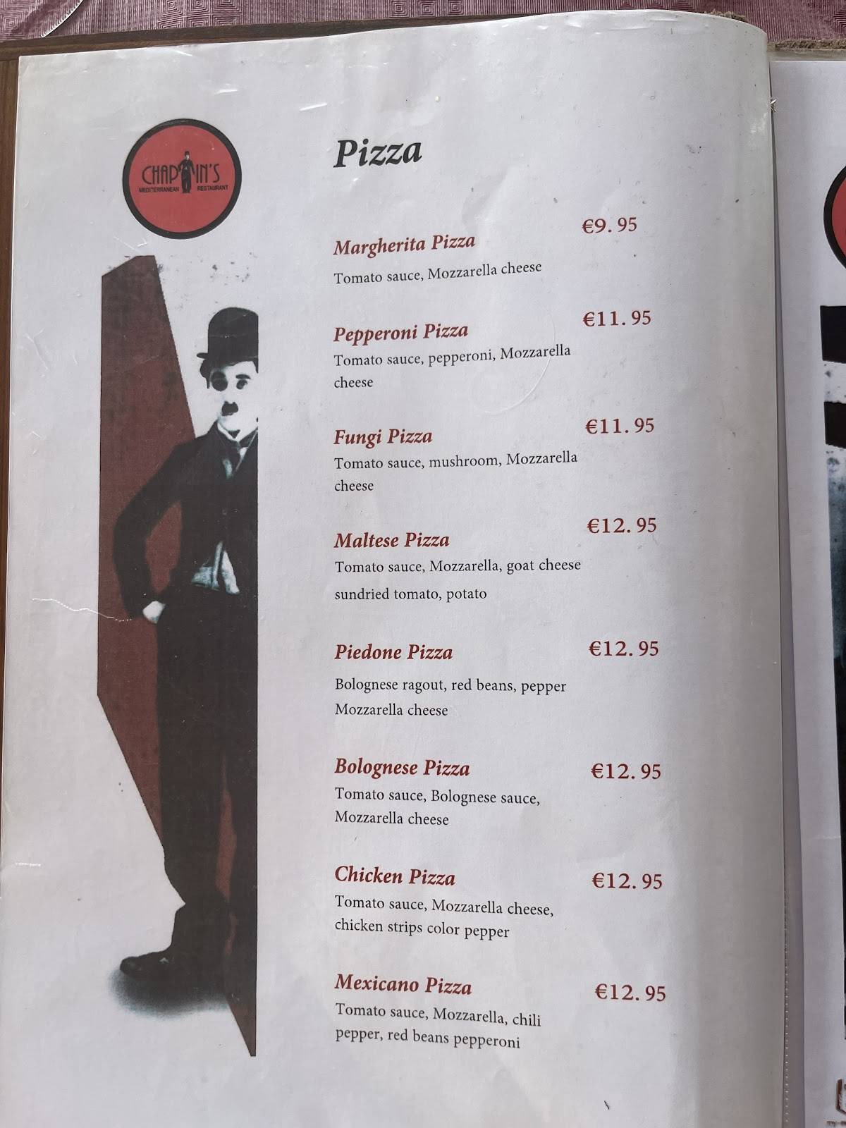 Menu at Chaplin's Restaurant & Sheesha Bar, Saint Paul's Bay