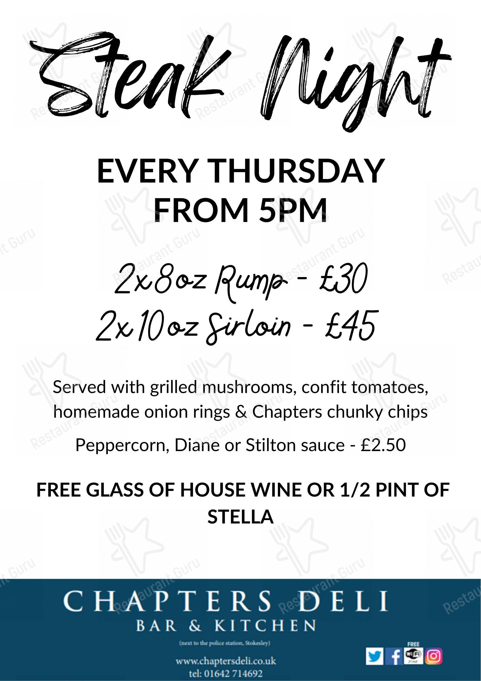 Menu at Chapters Deli, Bar & Kitchen, Stokesley