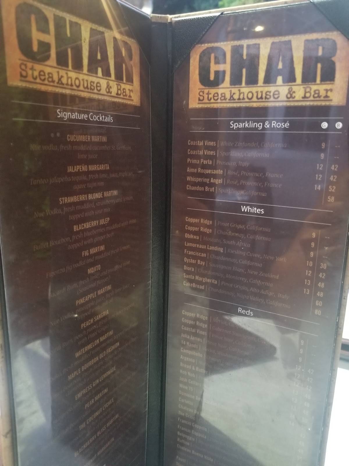 Menu at Char Steakhouse and Bar, Putnam Valley, 151 Bryant Pond Rd Suite 1