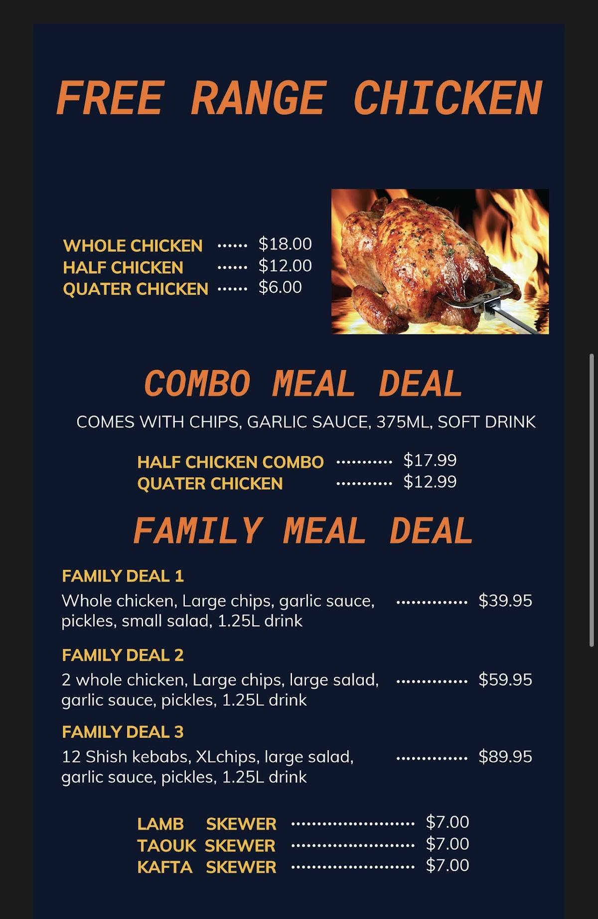 Menu at Char chook restaurant, Moggill