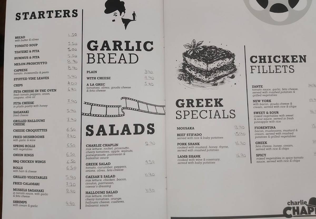 Menu at Charlie Chaplin Restaurant, Zakinthos