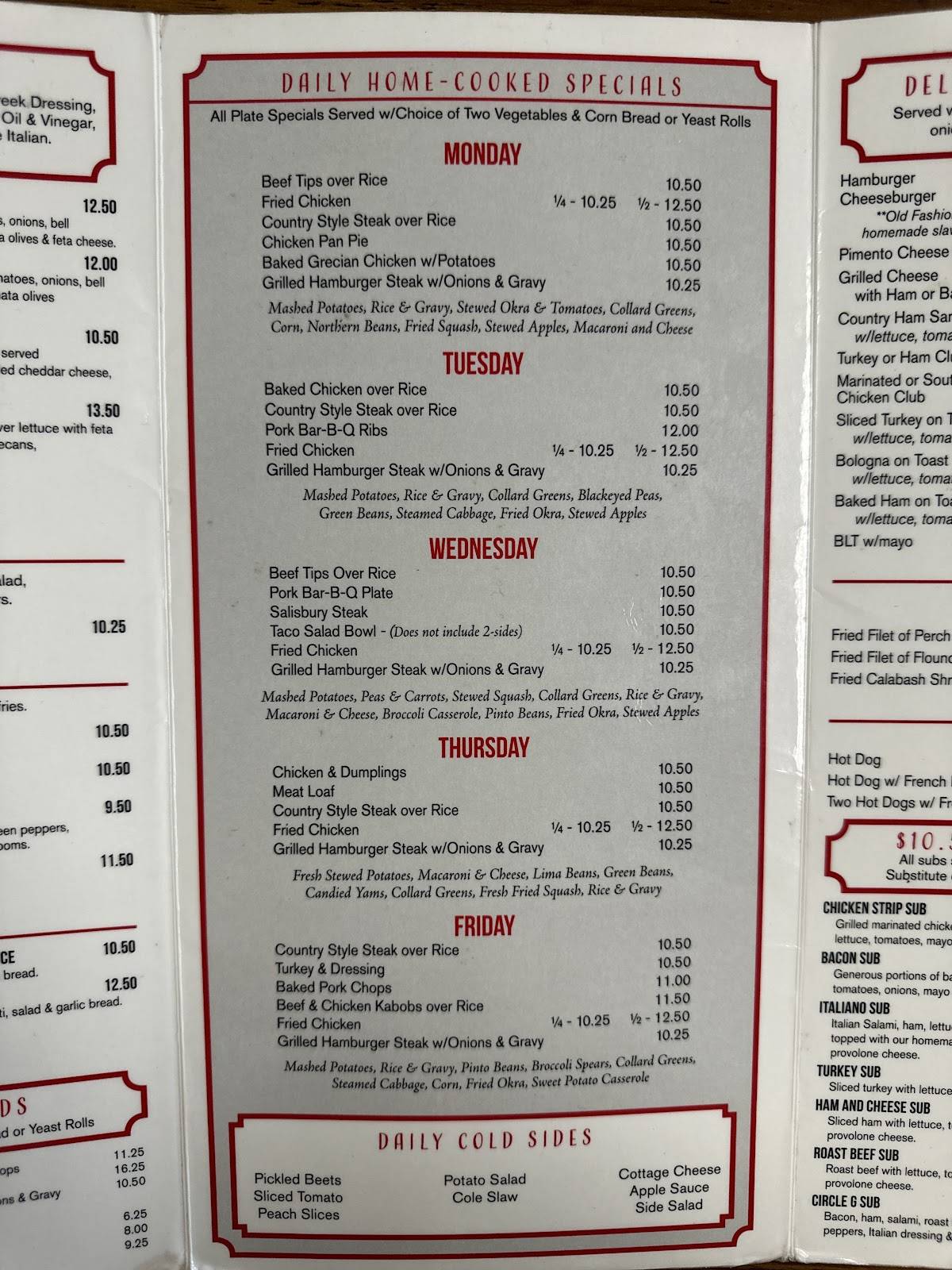 Menu at Circle G Restaurant, Charlotte