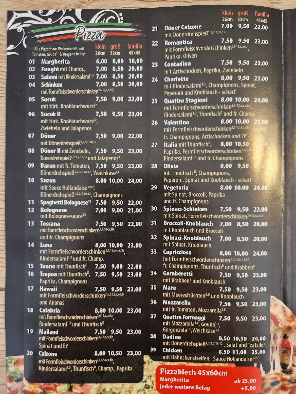 Speisekarte von Charlotte pizza, Witten