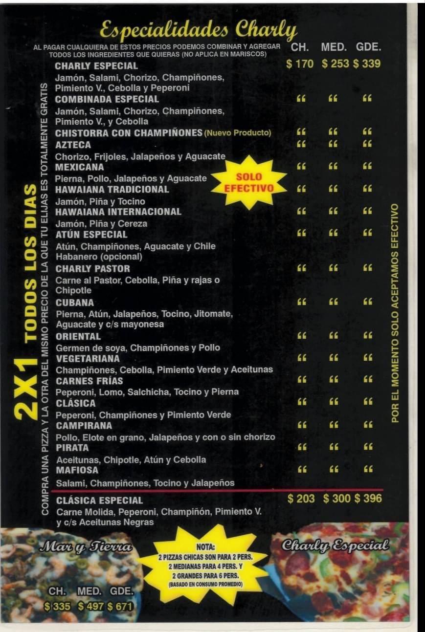 Carta del restaurante Charly Pizza, Ciudad del México, esq av nacional