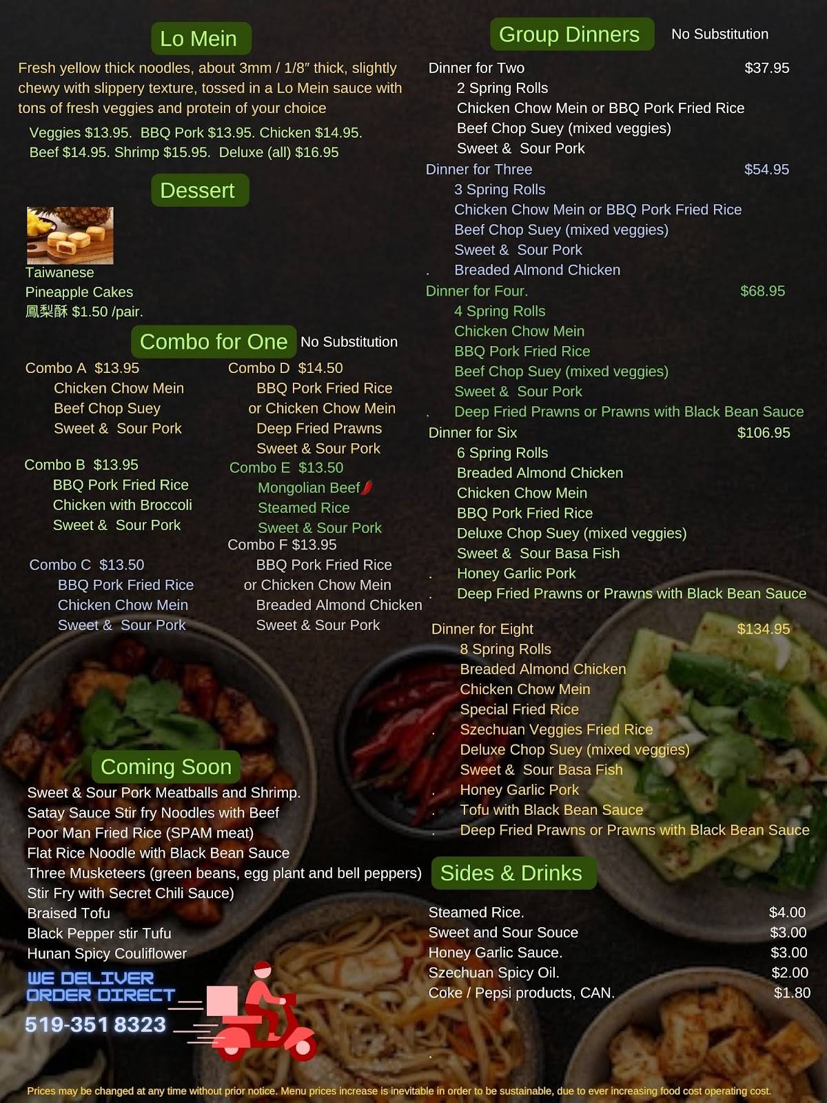 Menu at Dragon Chinese Food restaurant, Chatham-Kent